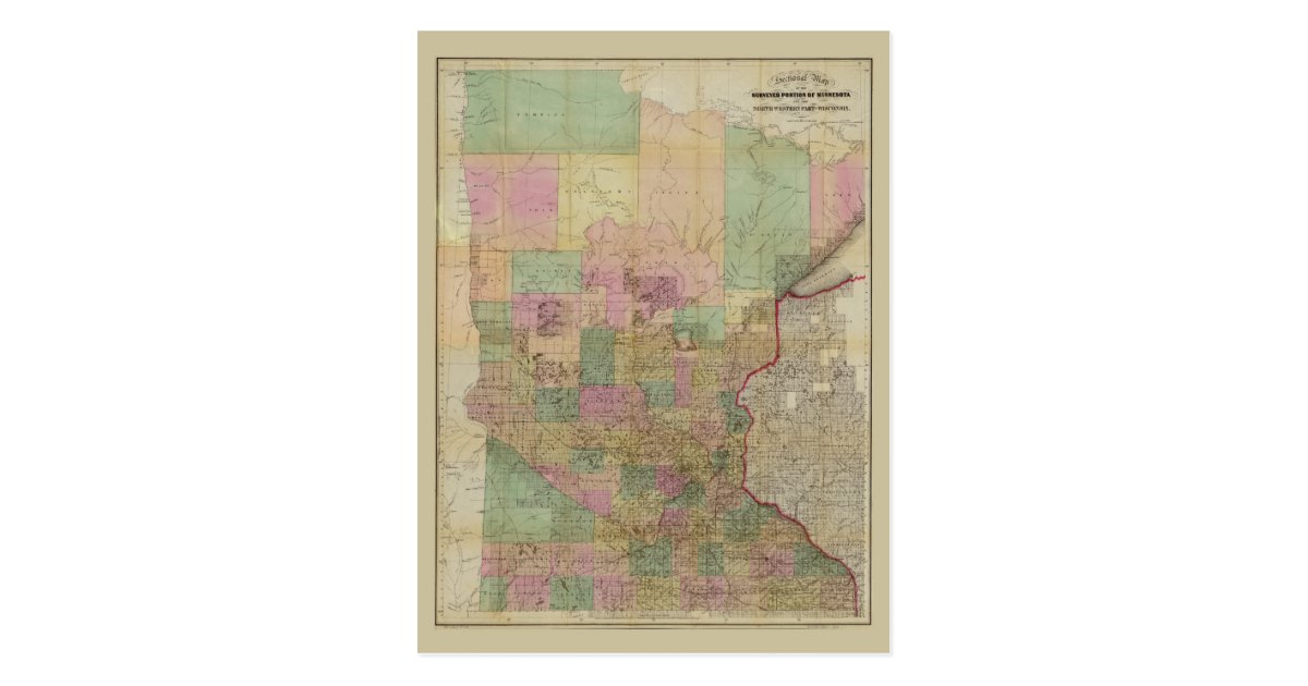Sectional Map of Minnesota (circa 1860) Postcard | Zazzle.com