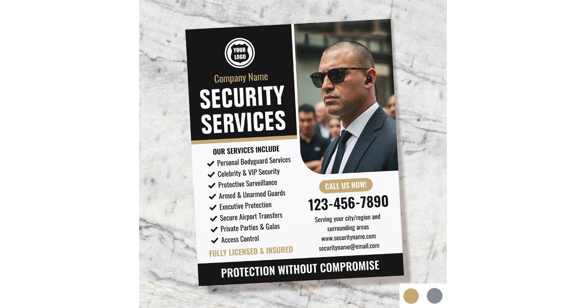 Security Bodyguard Services Company Logo Gold Flyer | Zazzle