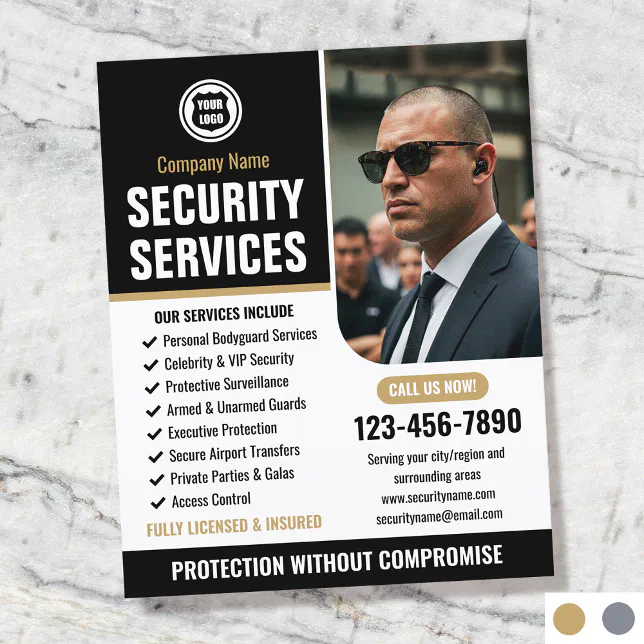 Security Bodyguard Services Company Logo Gold Flyer | Zazzle