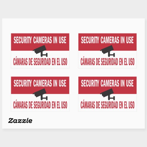 Security Cameras in Use Bilingual Spanish English Rectangular Sticker ...
