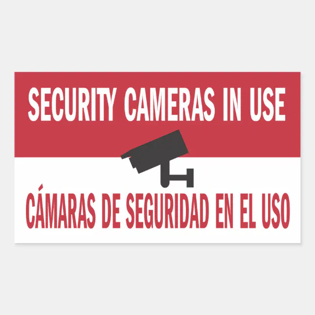 Security Cameras in Use Bilingual Spanish English Rectangular Sticker ...