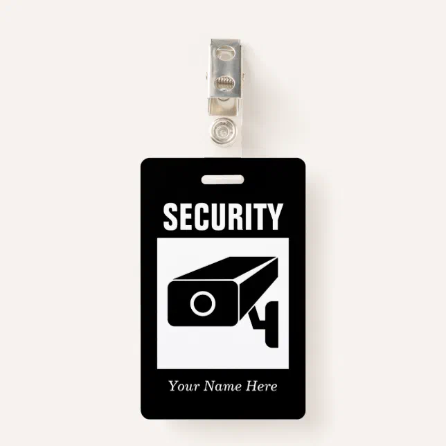 Security company name badge with CCTV camera logo | Zazzle