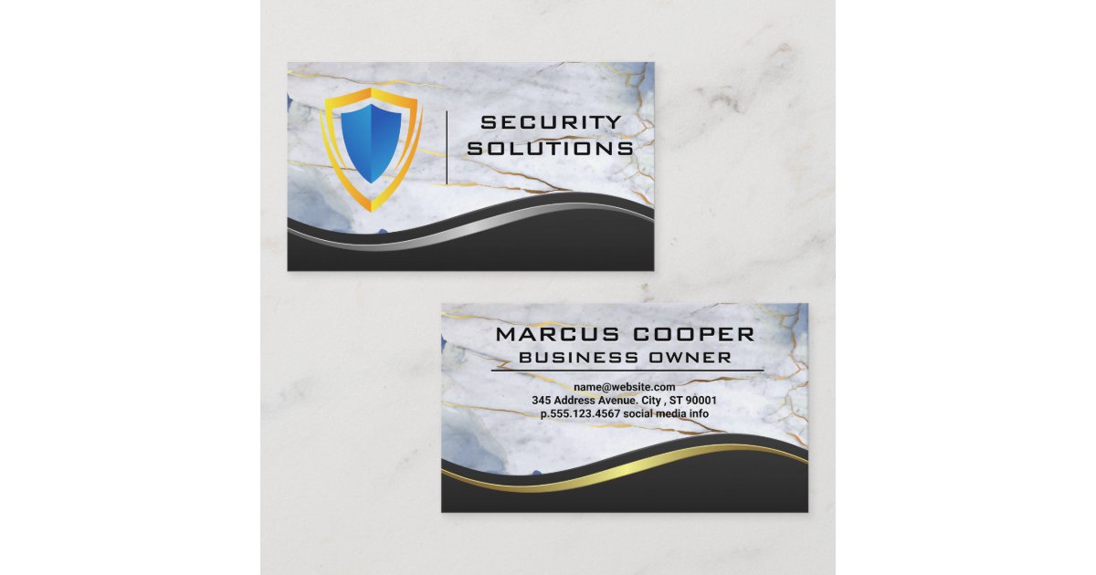 Security Shield Logo | Metal Marble Business Card | Zazzle