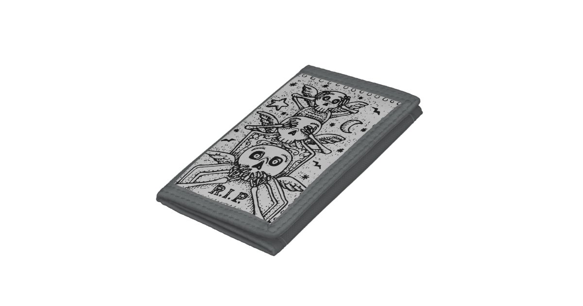 SEE NO EVIL CEMETERY SKELETON TOMBSTONE, GOTHIC TRIFOLD WALLET | Zazzle