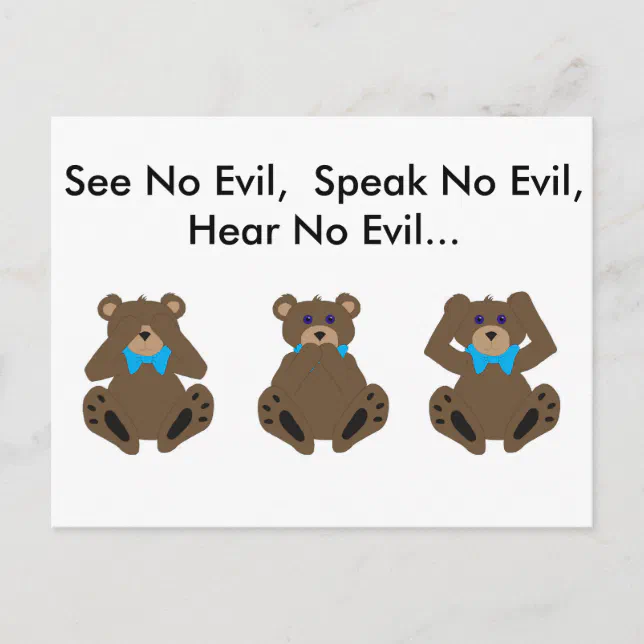 See No Evil, Speak No Evil, Hear No Evil... Postcard | Zazzle