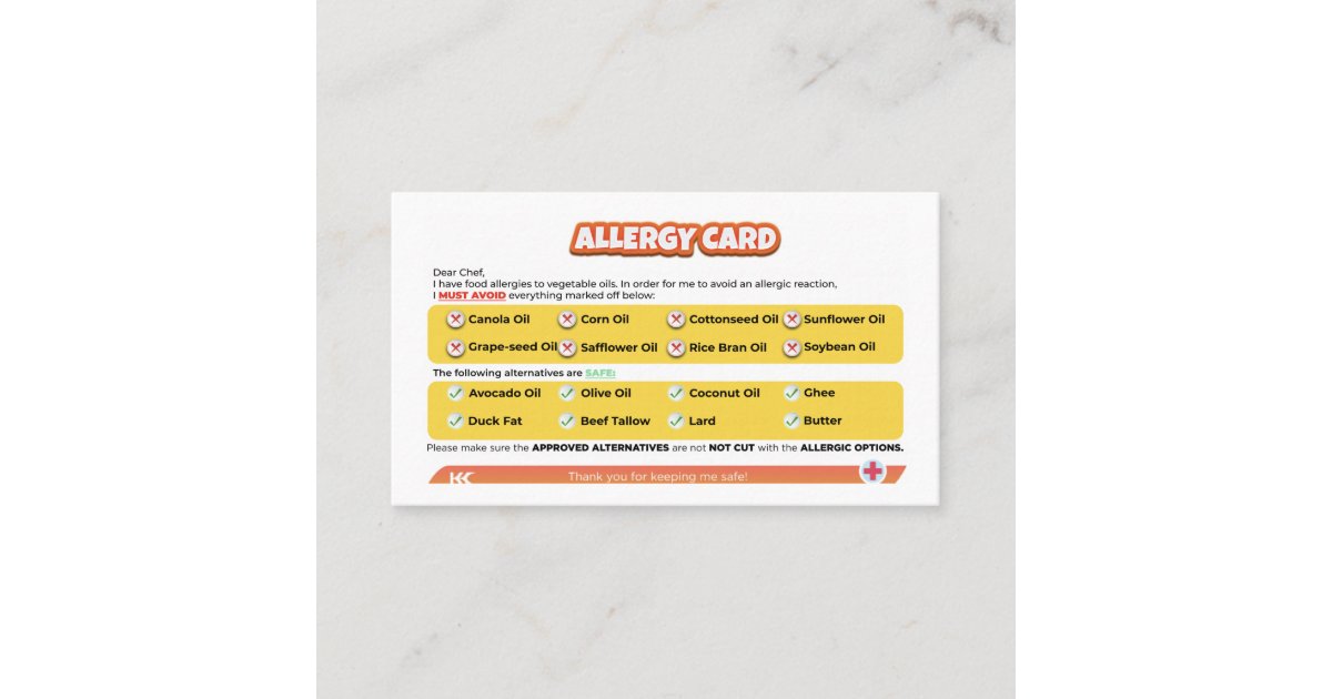 Seed Oil Allergy Card | Zazzle