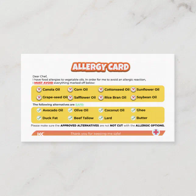 Seed Oil Allergy Card | Zazzle