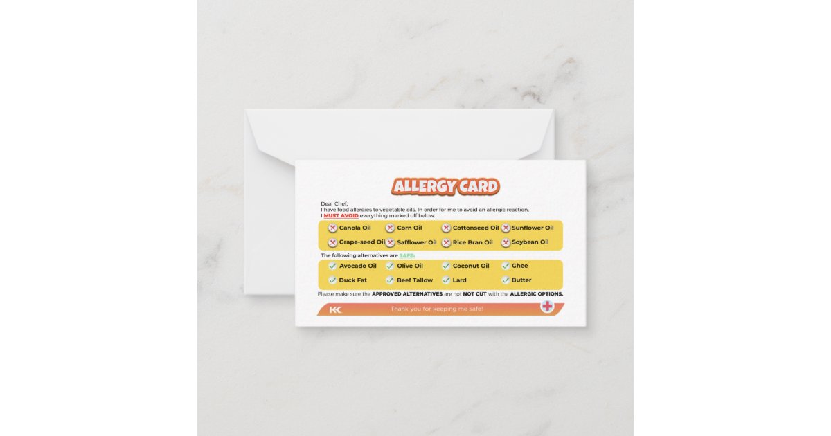 Seed Oil Allergy Card | Zazzle