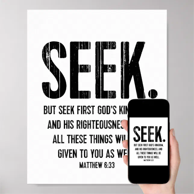 Seek Bible Verse Poster, Scripture Matthew 6:33 Poster | Zazzle