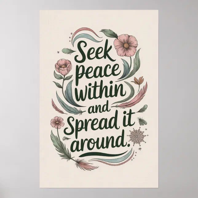 Seek Peace Within and Spread It Around Design Poster | Zazzle