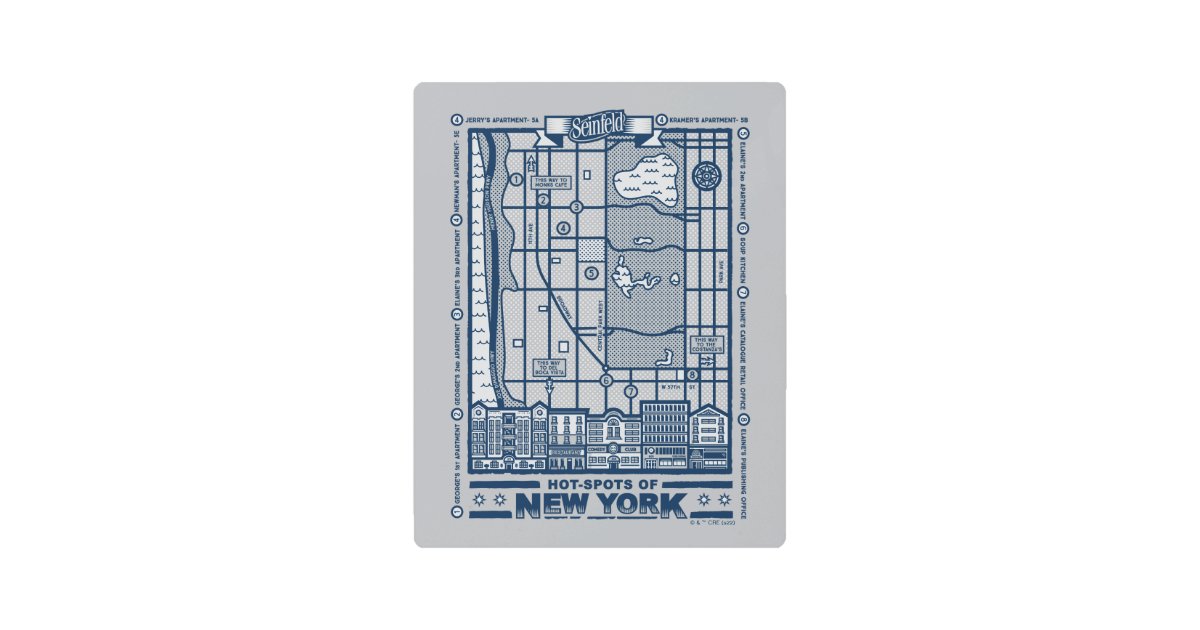 Seinfeld | Hot Spots of New York Map Metal Print | Zazzle