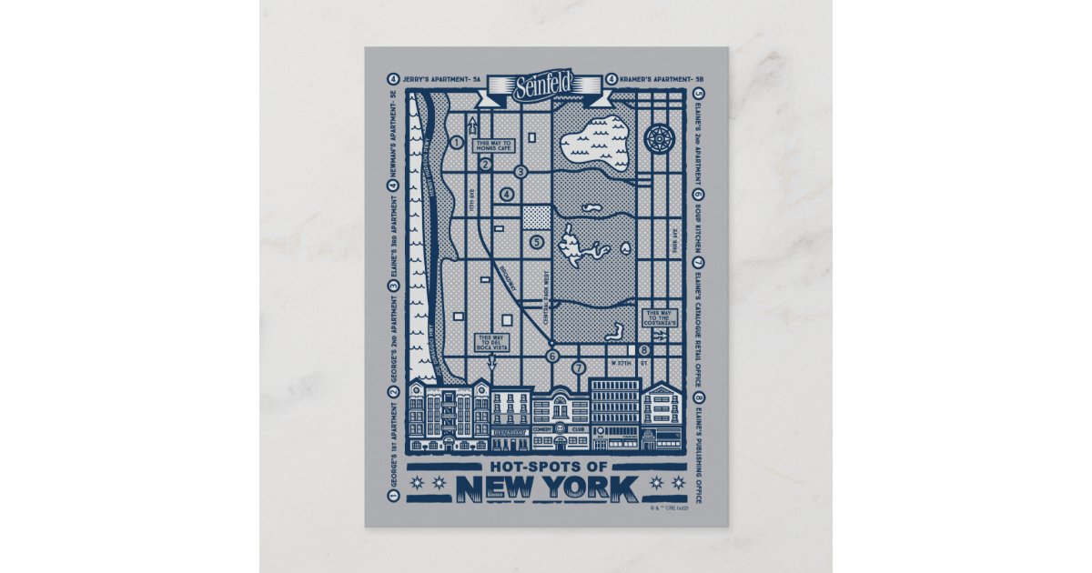 Seinfeld | Hot Spots of New York Map Postcard | Zazzle