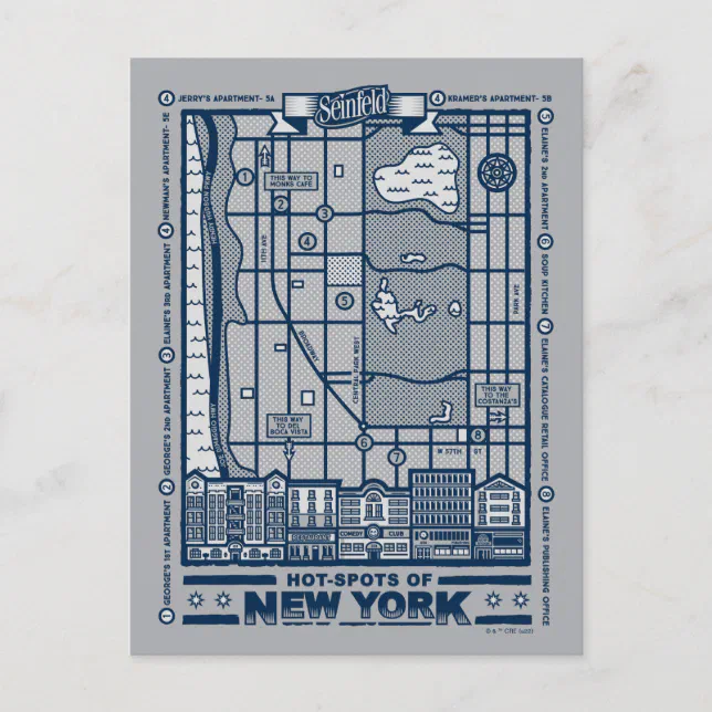 Seinfeld | Hot Spots of New York Map Postcard | Zazzle