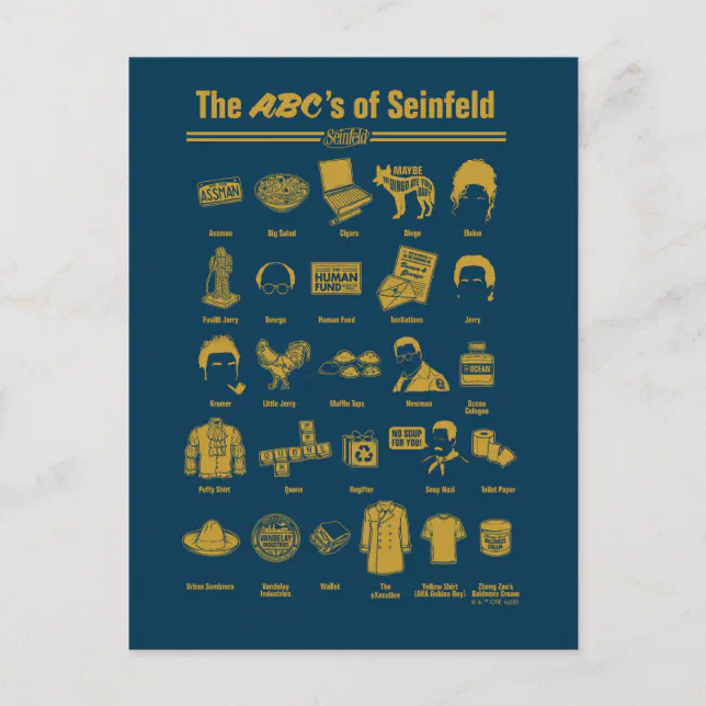 Seinfeld | The ABC's of Seinfeld Infographic Postcard | Zazzle