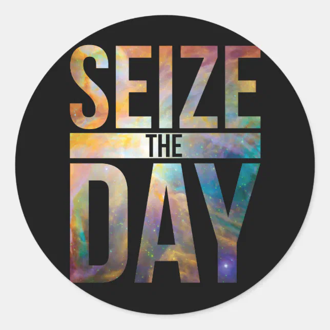 Seize the Day Black Classic Round Sticker | Zazzle