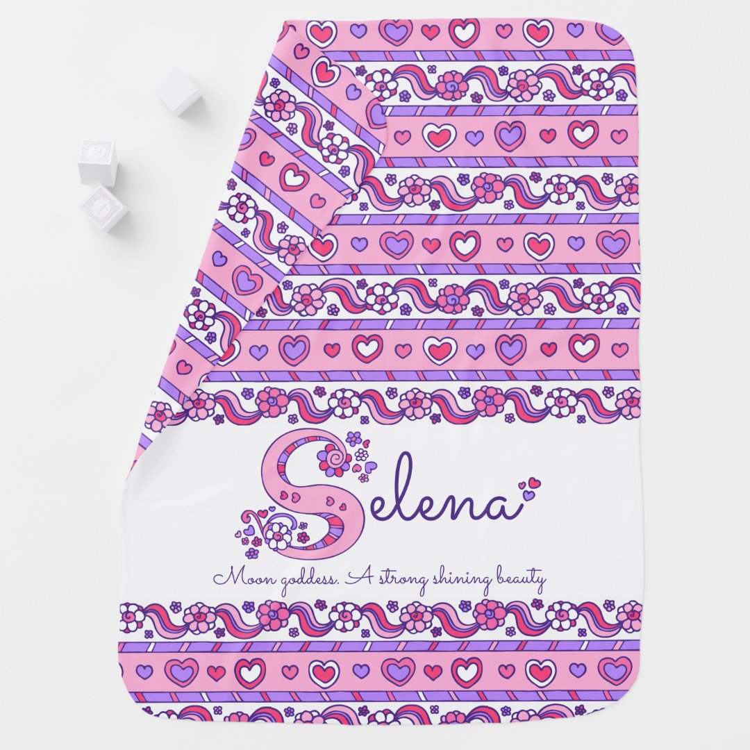 Selena name meaning pink purple heart and flower baby blanket | Zazzle