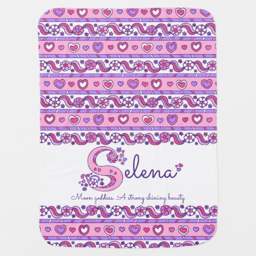 Selena name meaning pink purple heart and flower baby blanket | Zazzle