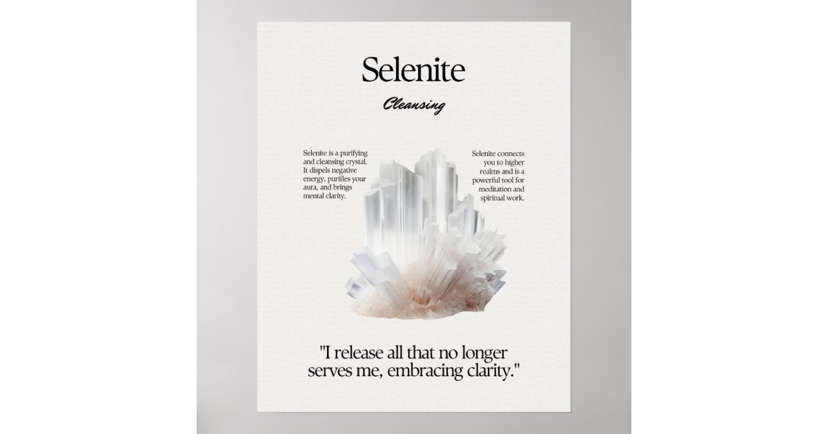 Selenite Stone Crystal Meaning Card Poster | Zazzle