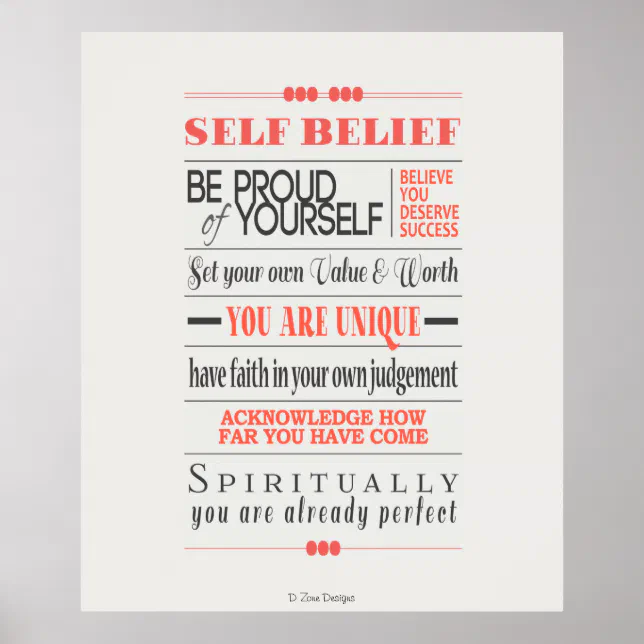 Self Belief Motivational Quote Poster | Zazzle