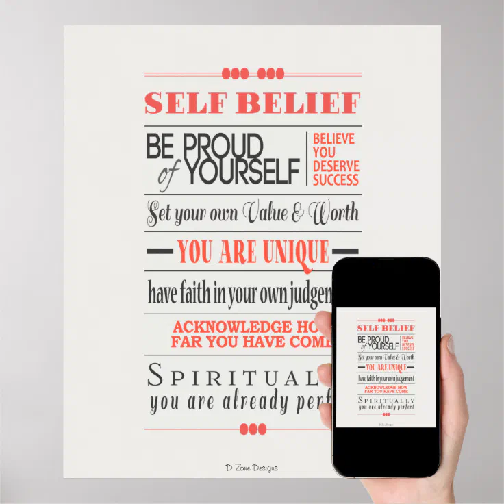 Self Belief Motivational Quote Poster | Zazzle