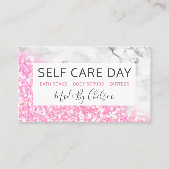 Self Care Day Pink Marble Handmade Bath Beauty Spa Business Card | Zazzle