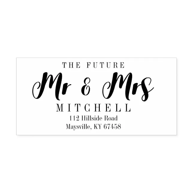 Self-Ink Script Future Mr. and Mrs. Return Address Rubber Stamp | Zazzle