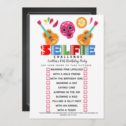 Selfie Challenge game Birthday party fiesta Invitation | Zazzle Selfie Challenge game Birthday party fiesta Invitation | Zazzle