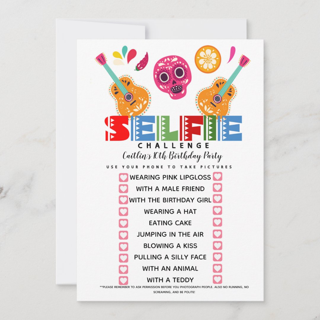 Selfie Challenge game Birthday party fiesta Invitation | Zazzle