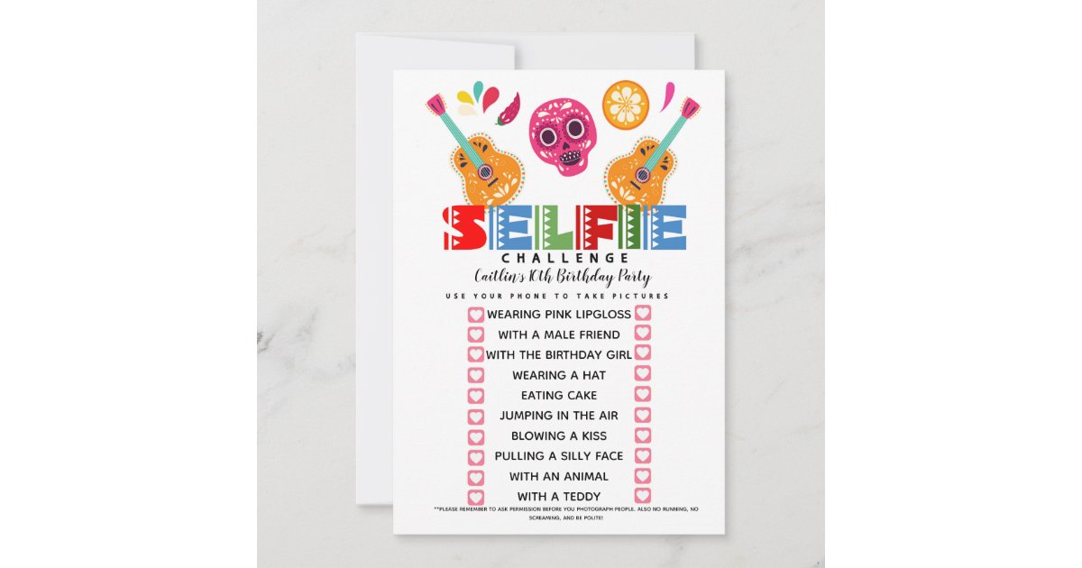 Selfie Challenge game Birthday party fiesta Invitation | Zazzle Selfie Challenge game Birthday party fiesta Invitation | Zazzle