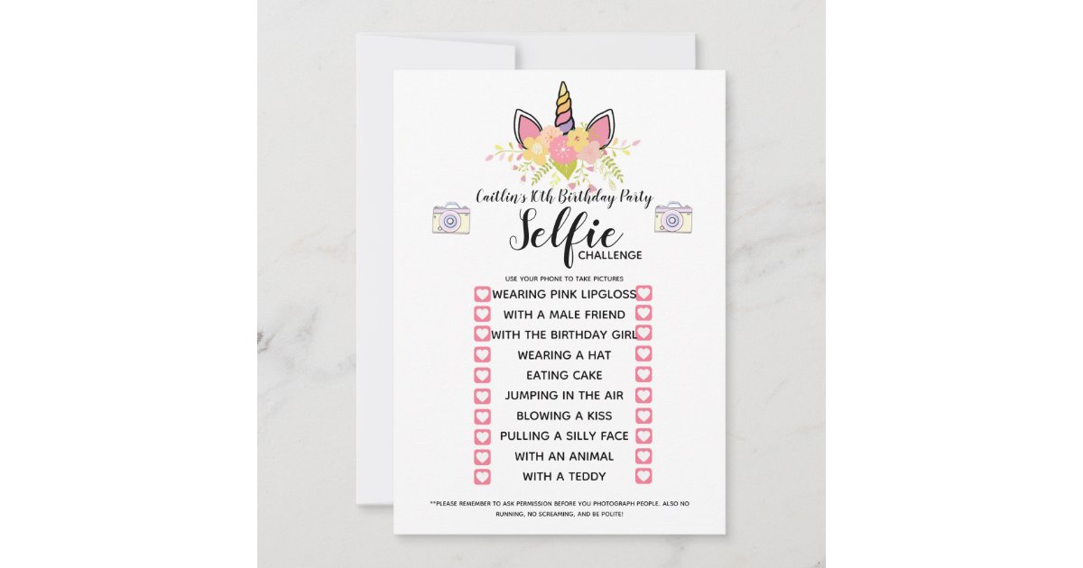 Selfie Challenge game Birthday party Invitation | Zazzle