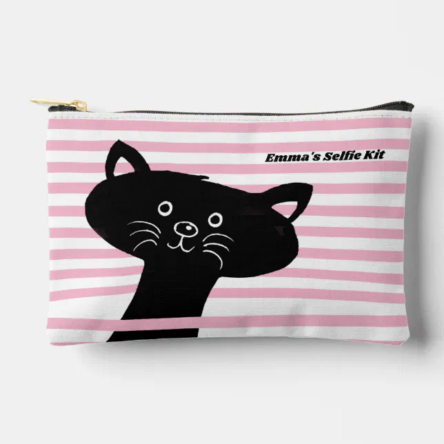 Selfie Kit - Cute Black Peeking Cat Accessory Pouch | Zazzle