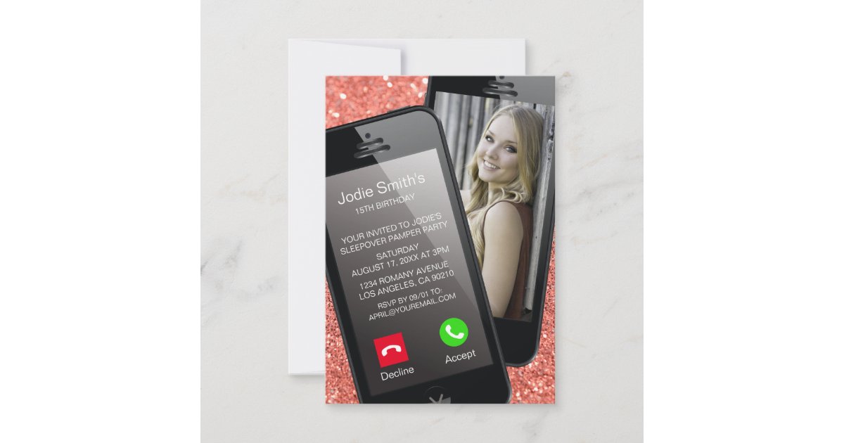 Selfie Phone Photo Teenager Pink Girl Birthday Invitation | Zazzle