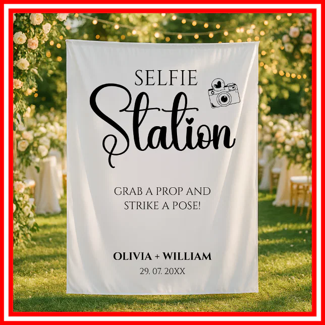 Selfie Station Wedding Sign Modern Backdrop | Zazzle