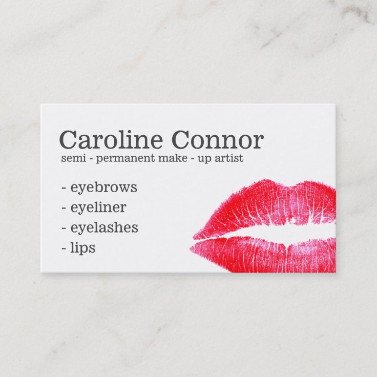 Semi-Permanent Makeup Face Tattoo Red Lips White Business Card | Zazzle
