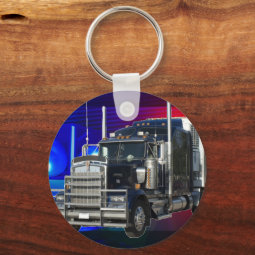 SEMI TRACTOR TRAILER WITH POLICE LIGHTS BACKGROUND KEYCHAIN | Zazzle