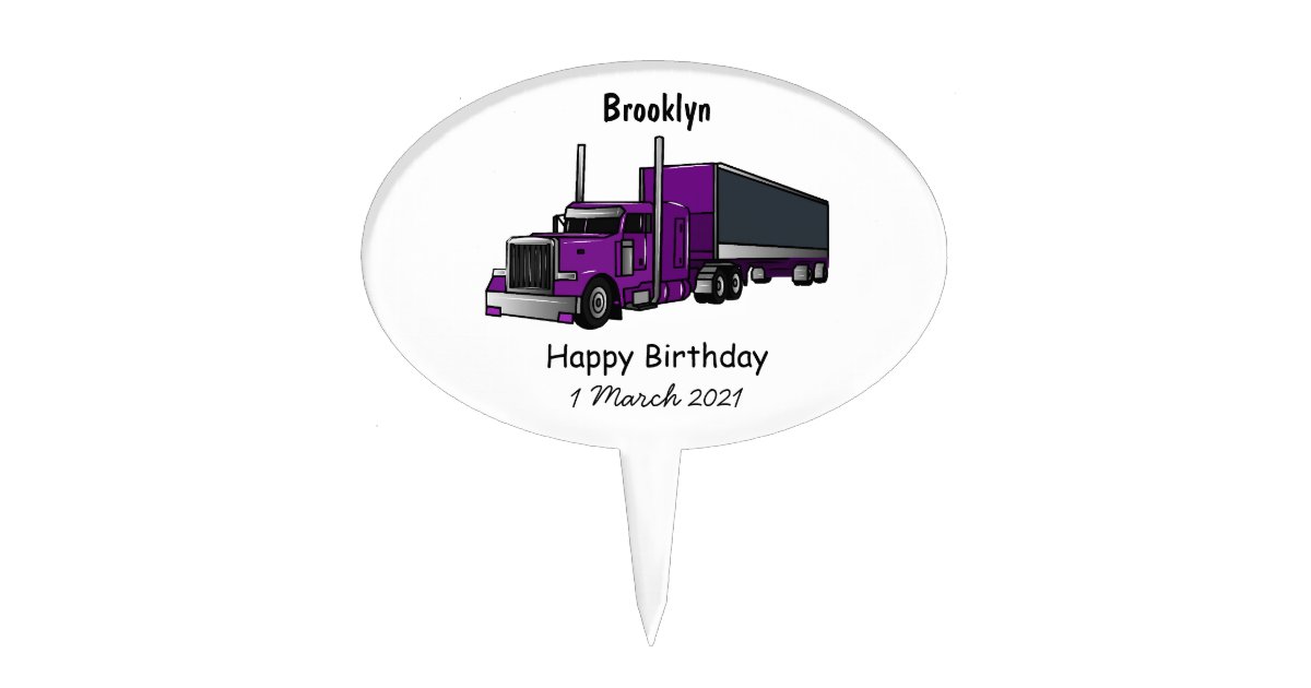 Semi-trailer truck cartoon illustration cake topper | Zazzle