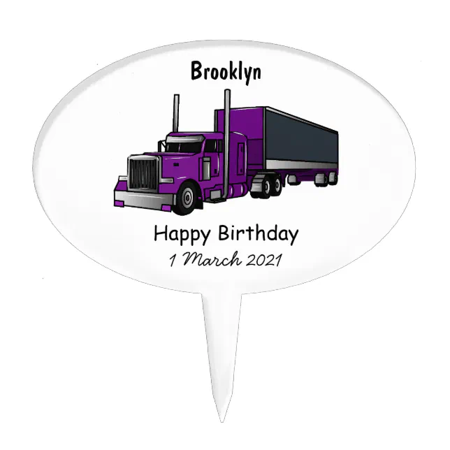 Semi-trailer truck cartoon illustration cake topper | Zazzle