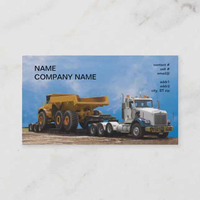 semi truck and trailer hauling a large dumptruck business card | Zazzle