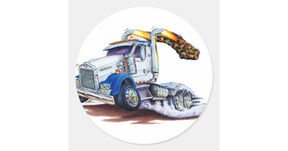 Semi Truck Classic Round Sticker | Zazzle