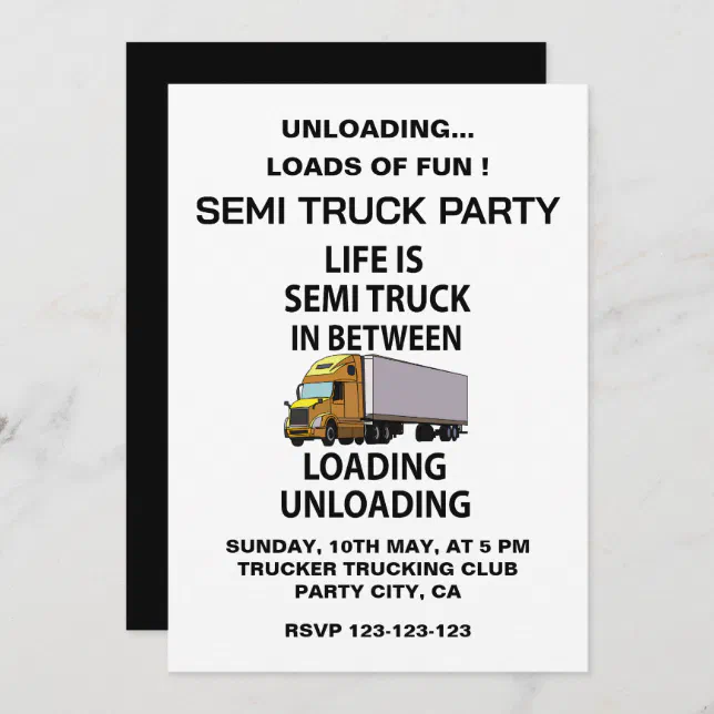 Semi Trucks Trucker Driver Party Invitation | Zazzle