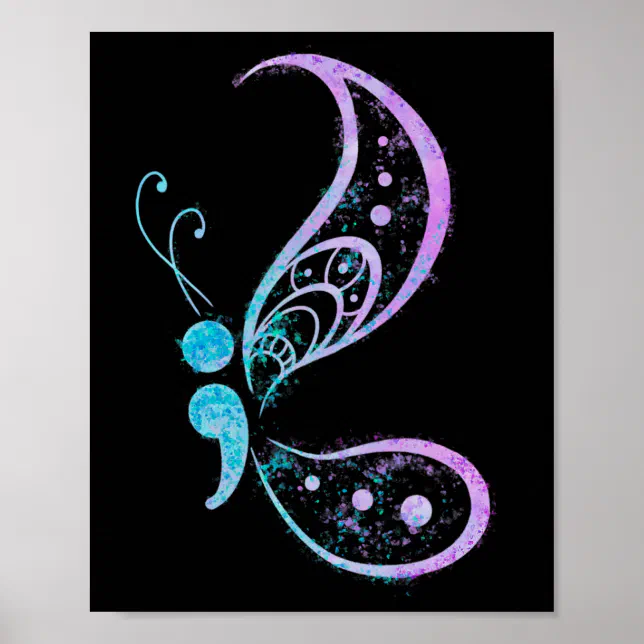 Semicolon Butterfly Semi-colon Tattoo Mental Healt Poster | Zazzle