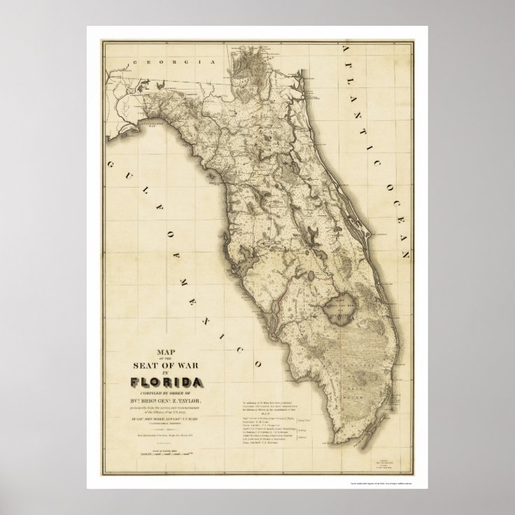 Seminole War Florida Map 1839 Poster | Zazzle