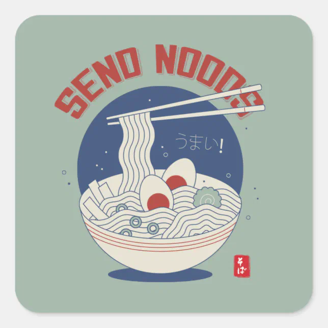 Send Noods Japanese Noodle Soup Ramen Square Sticker | Zazzle