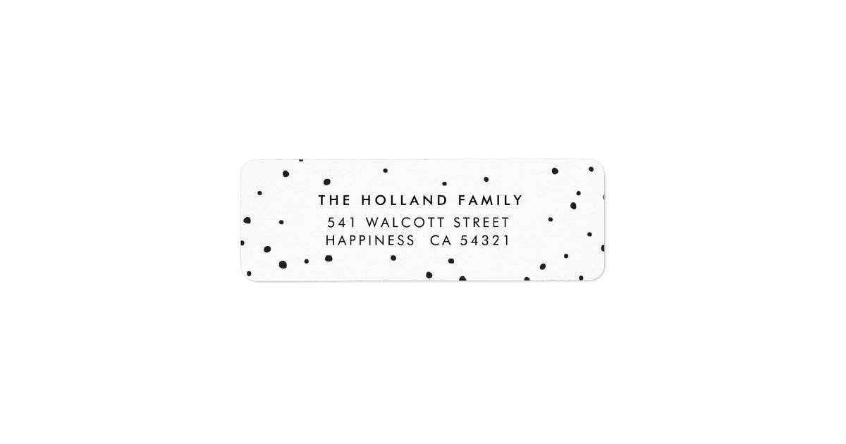 SENDER ADDRESS cute modern snow spots black Label | Zazzle
