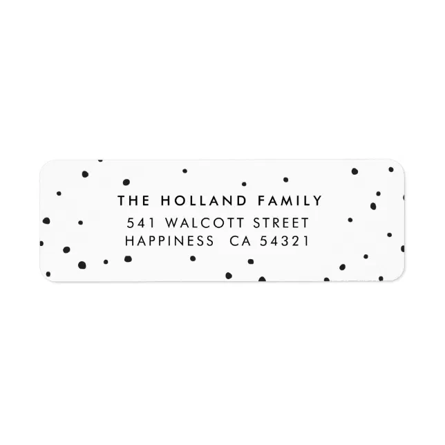 SENDER ADDRESS cute modern snow spots black Label | Zazzle