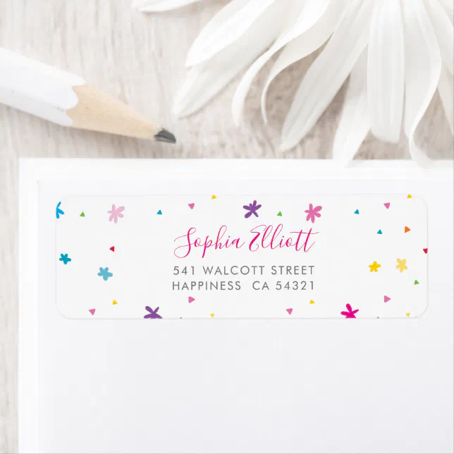 SENDER ADDRESS pretty bright colors whimsical Label | Zazzle