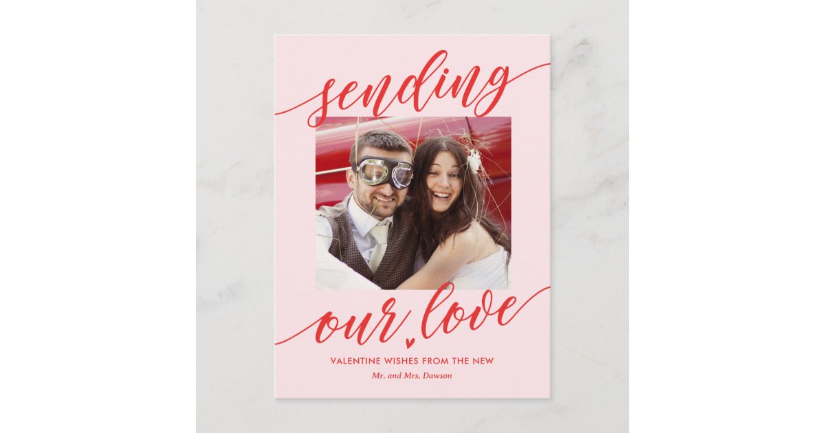 Sending Love Editable Color Valentine's Postcard | Zazzle
