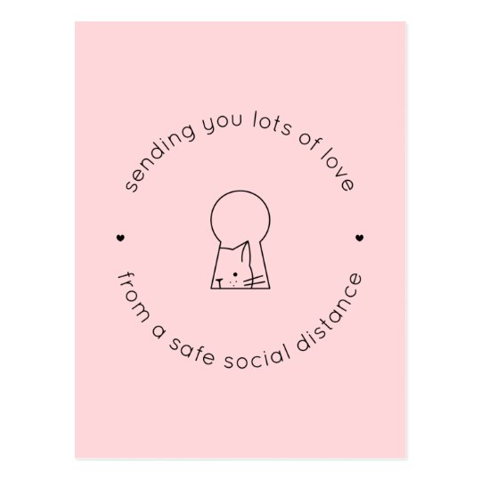 Sending Love Social Distance Pink Cute Cat Lock Postcard | Zazzle.com