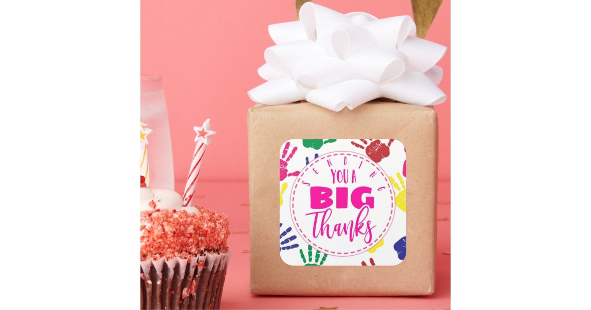 sending you a big thanks, huge staff thank you gif square sticker | Zazzle