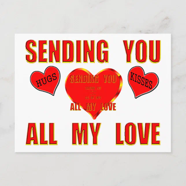 Sending You All My Love with Hugs and Kisses 3D Postcard | Zazzle